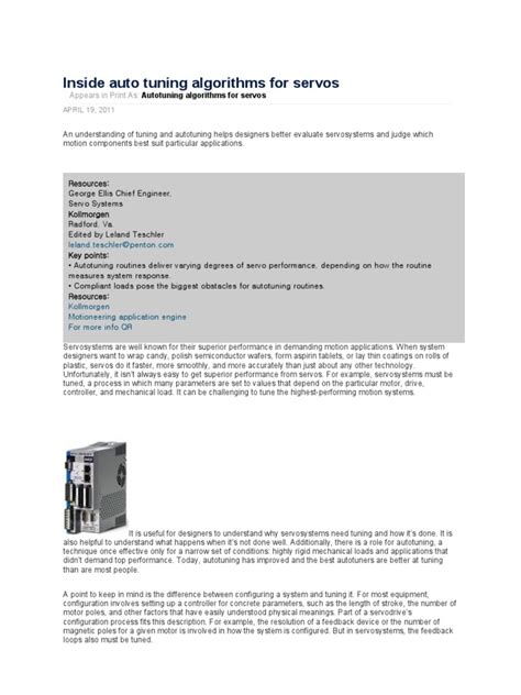 Inside Auto Tuning Algorithms For Servos Pdf Electronic Filter