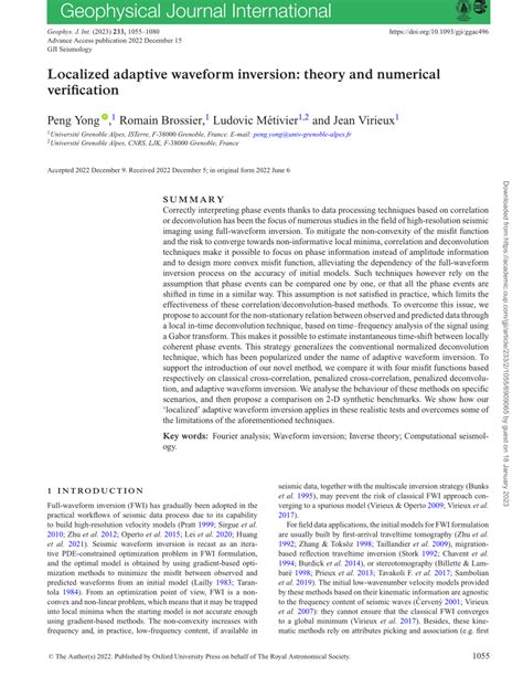 PDF Localized Adaptive Waveform Inversion Theory And Numerical Verification