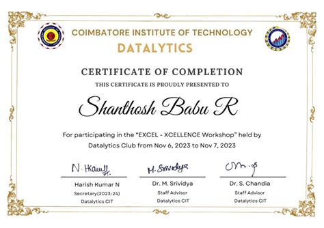 Completed Excel Bootcamp By Datalytics Cit Shanthosh Babu Posted On The Topic Linkedin