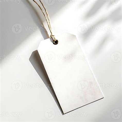 Elegant White Tag With Natural Cord And Shadow Accents On White