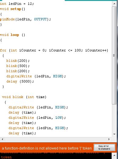 Function Definition Is Not Allowed Here Before { Token Programming Arduino Forum