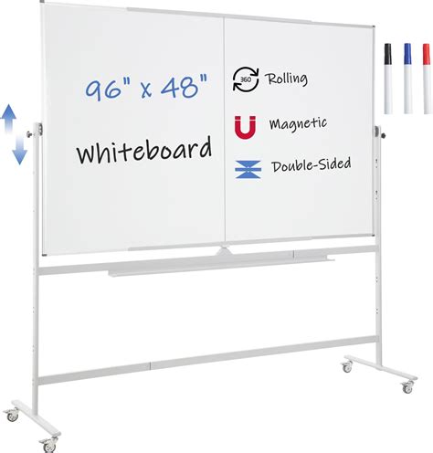 fortuno large magnetic mobile whiteboard 96 x48 rolling