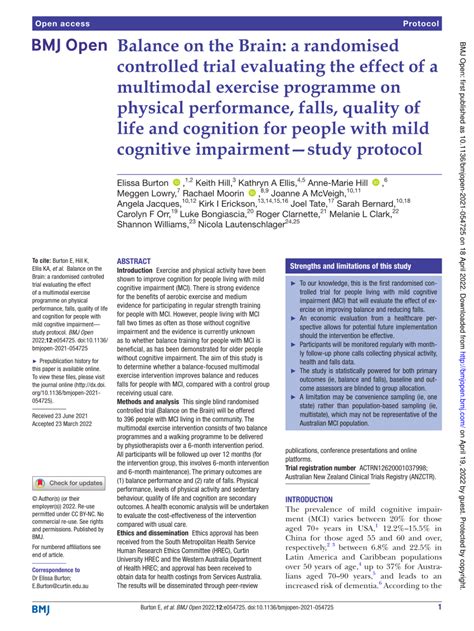 Pdf Balance On The Brain A Randomised Controlled Trial Evaluating The Effect Of A Multimodal