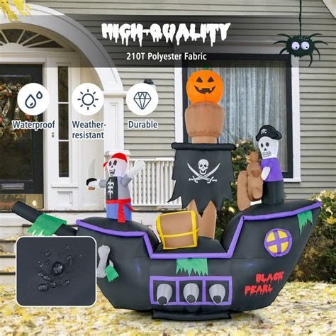 7 Feet Long Halloween Inflatable Pirate Ship With Led Lights Blower