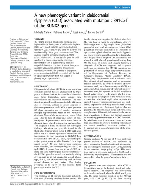 Pdf A New Phenotypic Variant In Cleidocranial Dysplasia Ccd