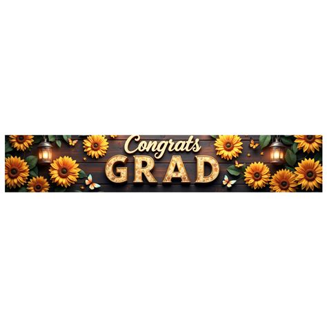 Luufilx Congrats Grad Banner Sunflower Decor Backdrop Graduation Party