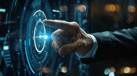 Hand Interacting With Futuristic Digital Interface Representing Advanced Technology And