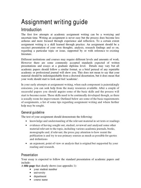 Assignment Writing Guide General Guideline Pdf Essays