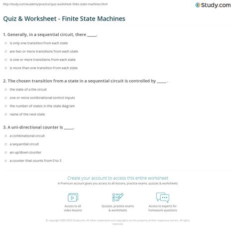 Quiz Worksheet Finite State Machines Study Com