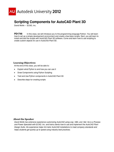 Scripting Components For Autocad Plant 3d Pdf Scripting Language