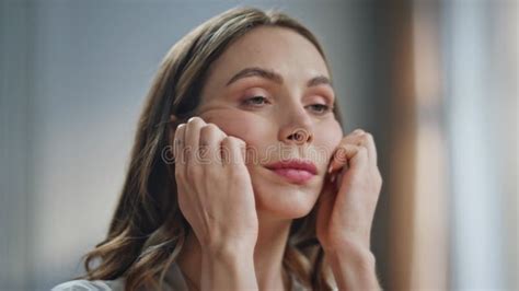 Serious Model Lymphatic Drainage Procedures Looking Mirror Closeup