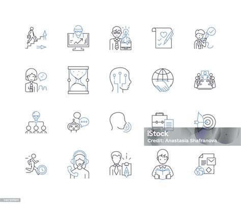 인력 배치 전략 라인 아이콘 모음입니다 채용 유지 선발 온보딩 다양성 포용성 문화 벡터 및 선형 일러스트레이션 교육 개발 참여