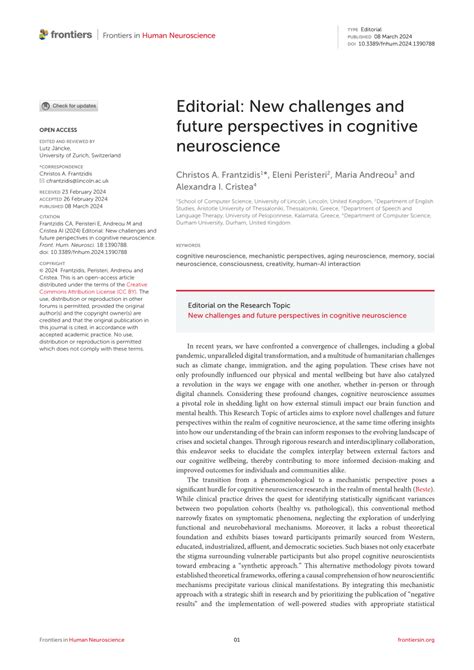 Pdf Editorial New Challenges And Future Perspectives In Cognitive