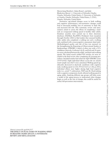 Pdf The Effect Of Dual Tasks On Walking Speed In Healthy Older Adults