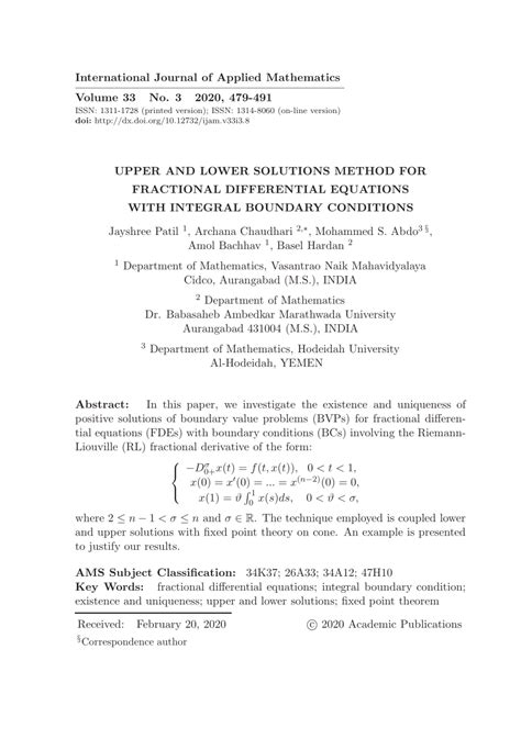 Pdf Upper And Lower Solutions Method For Fractional Differential Equations With Integral