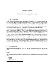 NLP Assignment 1 Pdf Assignment 1 CS 421 Natural Language Processing