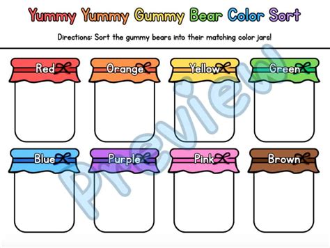Rainbow Yummy Yummy Gummy Bear Color Sort Fine Motor Activity Tpt