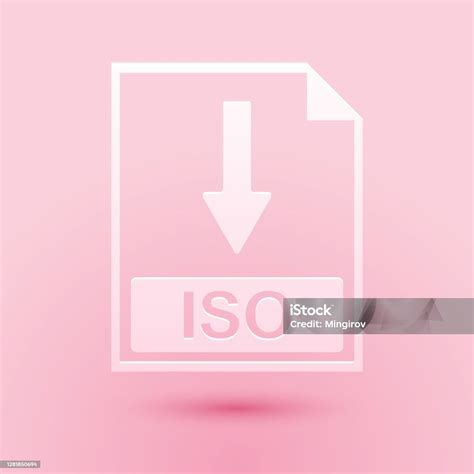 용지 절단 Iso 파일 문서 아이콘 분홍색 배경에서 격리된 Iso 버튼 아이콘을 다운로드합니다 종이 아트 스타일 벡터 가상현실에 대한 스톡 벡터 아트 및 기타 이미지