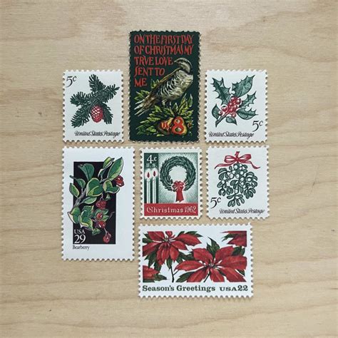 68 Cent Christmas Foliage Vintage Postage Stamps Set Of 5 Holiday