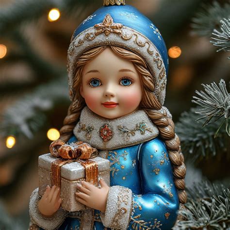 «Девочка снегурочка с подарком в … — картинка создана в Шедевруме