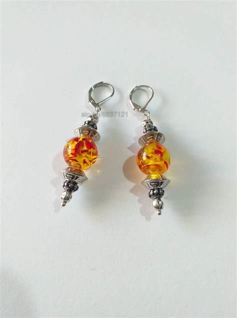 Разкошни Кехлибарени Арт обици с красиви сребристи орнаменти Дамско бижу Скъпоценни камъни