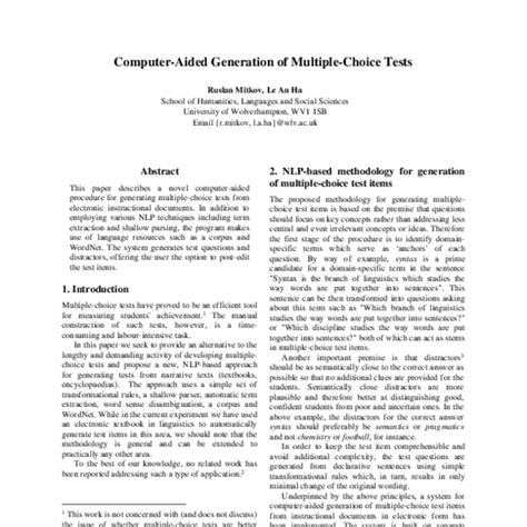 Computer Aided Generation Of Multiple Choice Tests Acl Anthology