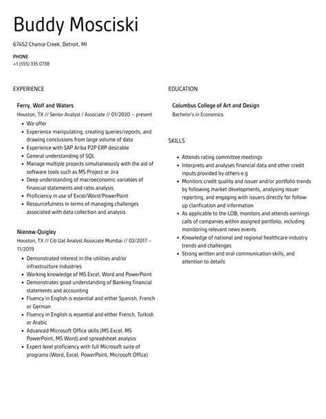 Analyst Associate Resume Samples Velvet Jobs