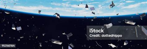 지구 궤도 블루 비행기 주위를 공전 하는 위험한 쓰레기에 우주 파편 3차원 형태에 대한 스톡 사진 및 기타 이미지 3차원 형태 개념 개념과 주제 Istock