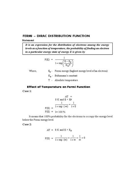 Fermi Distribution Function Effect Of Temperature On Fermi Function