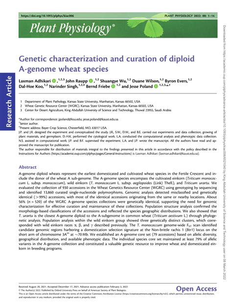 Pdf Genetic Characterization And Curation Of Diploid A Genome Wheat