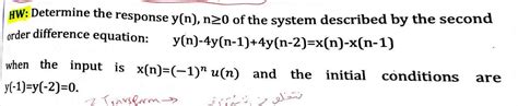 solved hw determine the response y n n20 of the system