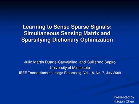 Ppt Learning To Sense Sparse Signals Simultaneous Sensing Matrix And