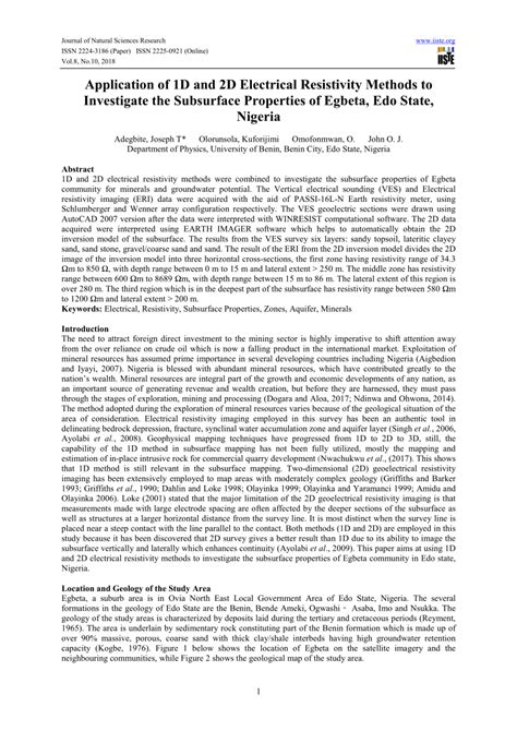 Pdf Application Of 1d And 2d Electrical Resistivity Methods To Investigate The Subsurface