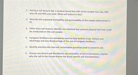 Solved 1 During A Soil Texture Lab A Student Found That