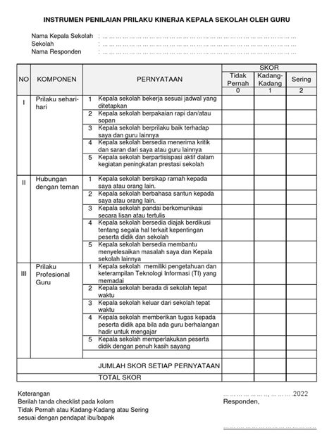 Instrumen Penilaian Kinerja Kepala Sekolah Pdf