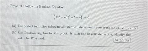 Solved 1 Prove The Following Boolean Equation