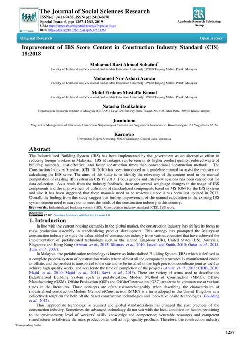 pdf improvement of ibs score content in construction industry standard cis 18 2018