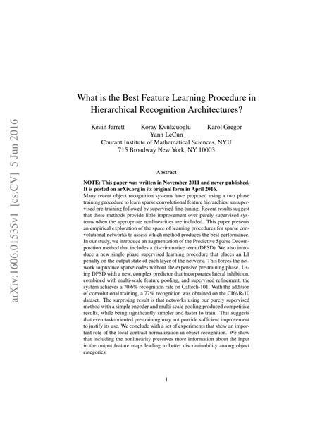 PDF What Is The Best Feature Learning Procedure In Hierarchical Recognition Architectures