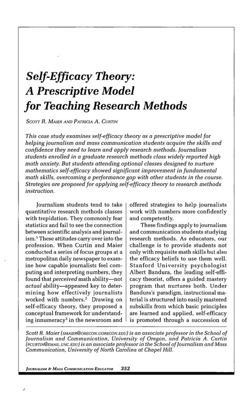 Pdf Self Efficacy Theory A Prescriptive Model For Teaching Research