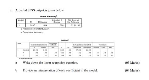 Solved Iii A Partial Spss Output Is Given Belowmodel