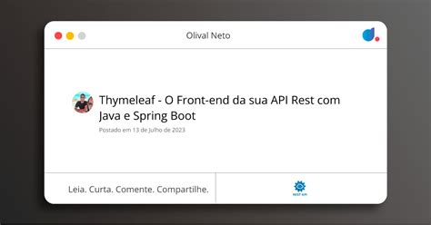 Thymeleaf O Front End Da Sua Api Rest Com Java E Spring Boot Olival