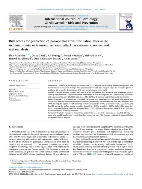 Pdf Risk Scores For Prediction Of Paroxysmal Atrial Fibrillation After Acute Ischemic Stroke