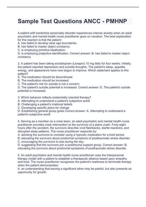 Ancc Pmhnp Actual Questions And Answers 2024 2025 Ancc Stuvia Us