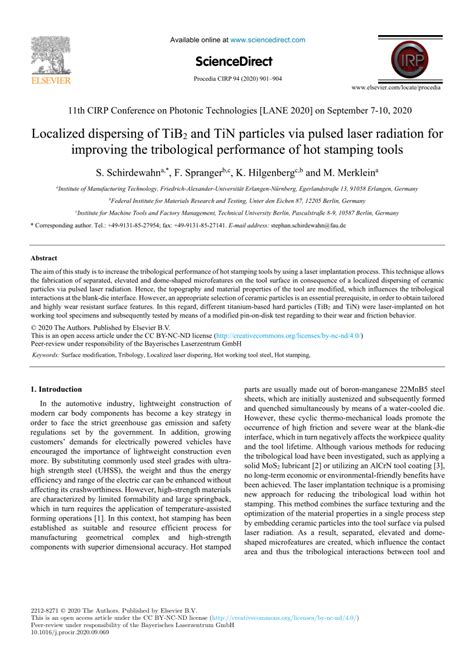 Pdf Localized Dispersing Of Tib2 And Tin Particles Via Pulsed Laser Radiation For Improving