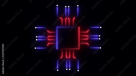 Concept Animation Of Turning On Of Cpu Microprocessor In Motherboard With Signals And Connection