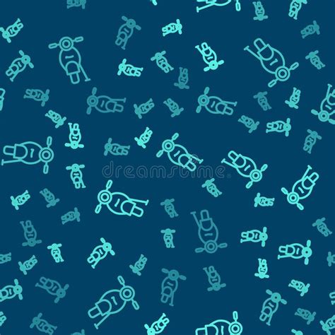 Green Line Scooter Icon Isolated Seamless Pattern On Blue Background Vector Stock Vector