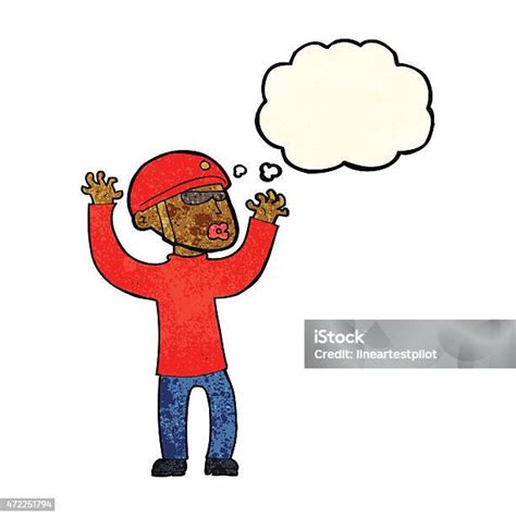 การ์ตูนรักษาความปลอดภัยคนตื่นตระหนกกับฟองความคิด ภาพประกอบสต็อก ดาวน์โหลดรูปภาพตอนนี้ 2015