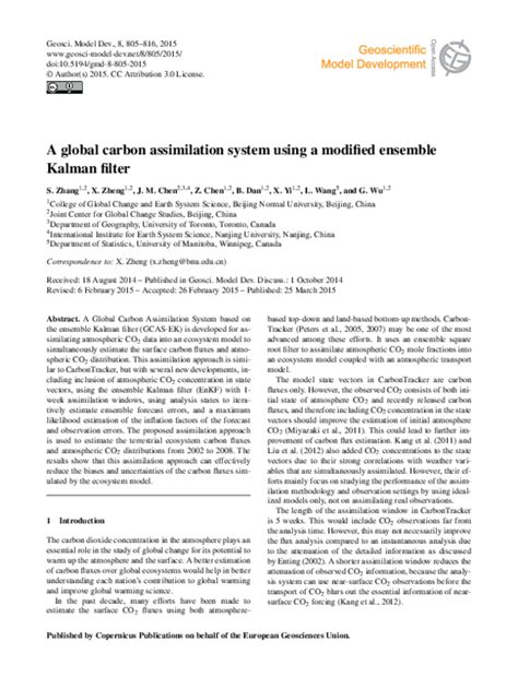 Pdf A Global Carbon Assimilation System Using A Modified Ensemble