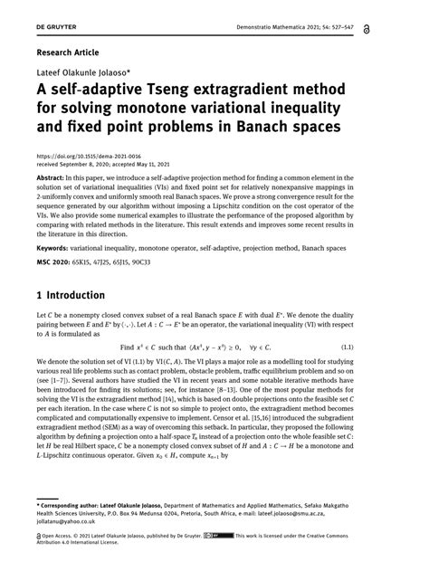 Pdf A Self Adaptive Tseng Extragradient Method For Solving Monotone