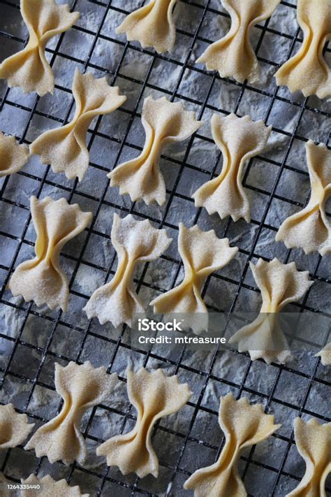 수제 파팔레 파스타 반죽의 이미지는 밀가루에 먼지와 금속 와이어 냉각 랙에 건조 왼쪽 이탈리아 요리 높은 전망 전경에 초점 0명에 대한 스톡 사진 및 기타 이미지 Istock